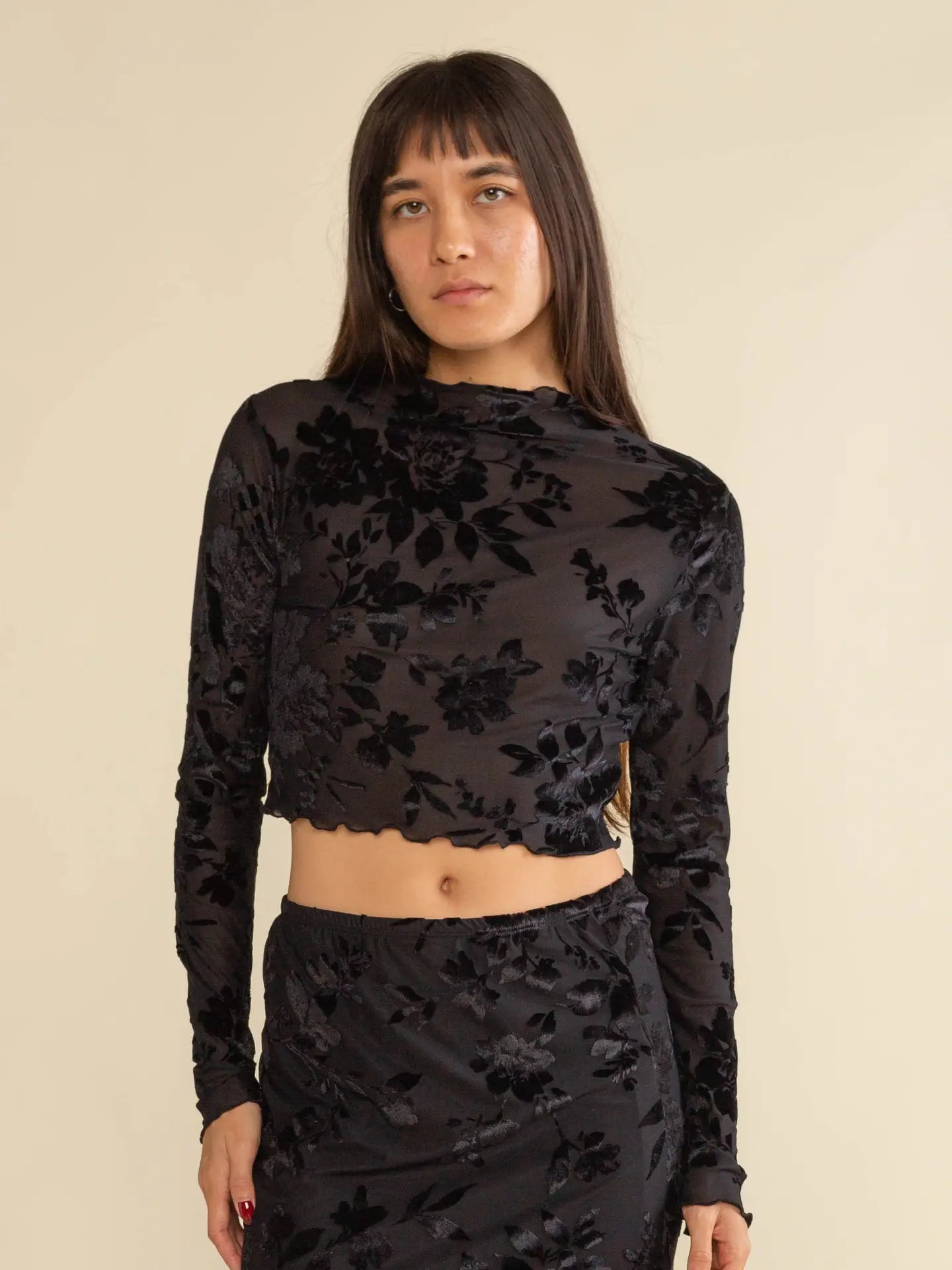 Marci Mesh Floral Velvet Burnout Mock Neck Top - Plus Size – Culture Craze