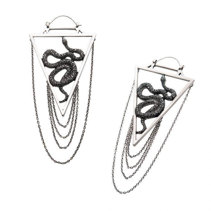 Stainless Steel with Silver Plated Snake and Dangling Chains Plug ...