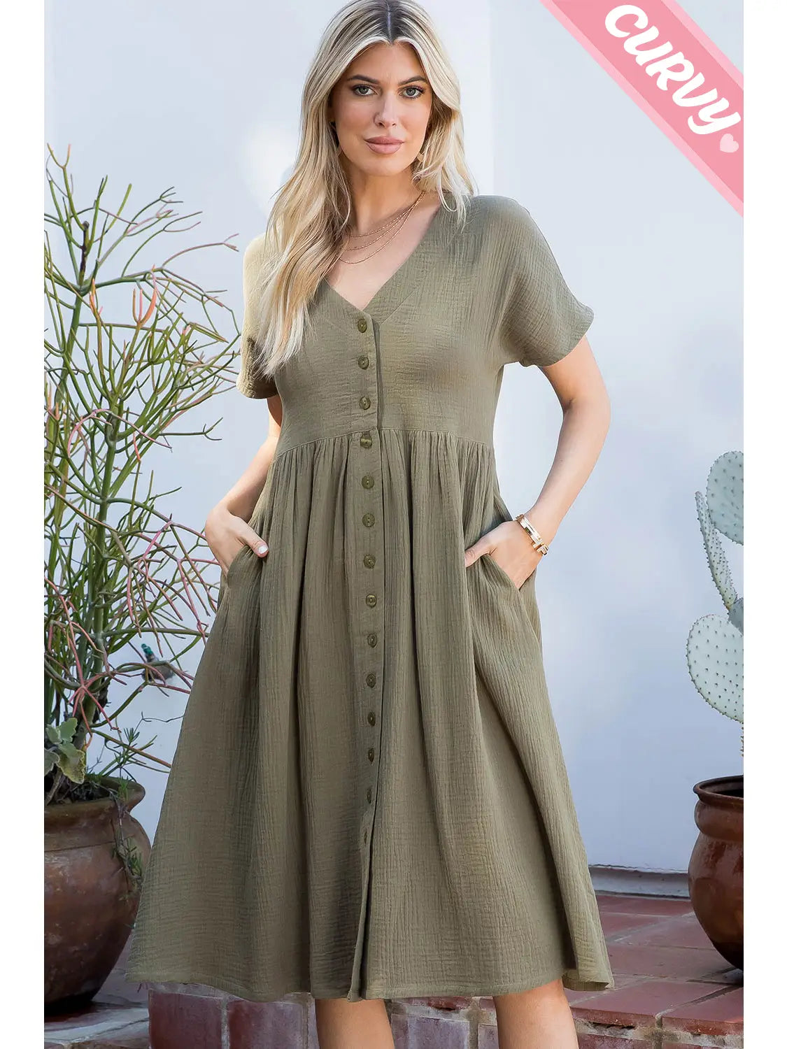 Olive Plus Size Button Down Midi Dress – Culture Craze