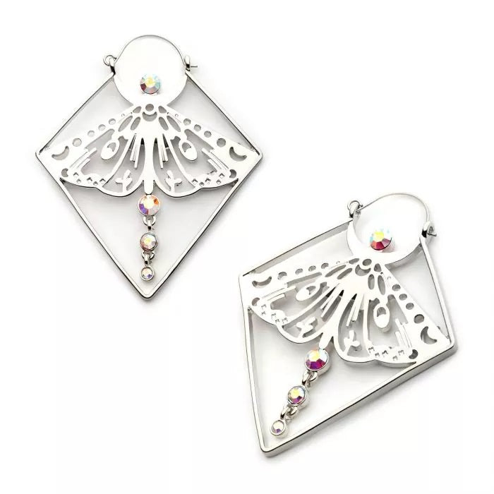 Luna Moth With Dangle Aurora Borealis Gems Diamond Shape Plug Hangers ...